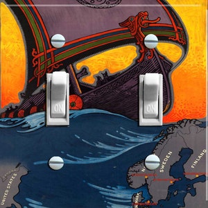 Land of VIKINGS Vintage Travel Poster, Switch Plate Cover, Wall Plate ...