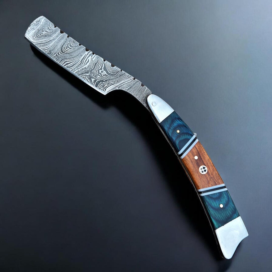 Exotic Handmade Damascus Steel Razor Pakka Wood Handle Classic Blue ...