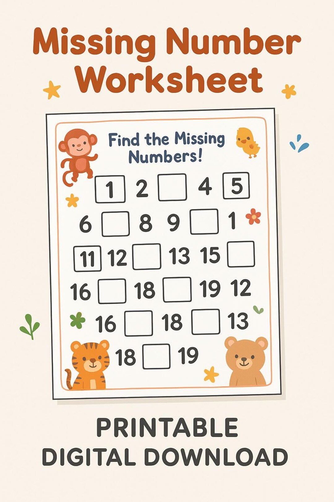 Missing Number Worksheets Printable| Preschool & Kindergarten Math ...
