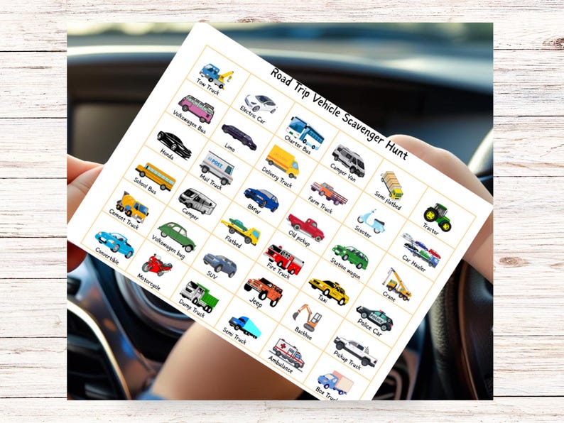 Vehicle Scavenger Hunt Printable, Travel Car Game for Kids, Road Trip ...