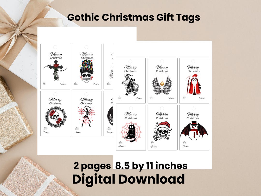 Gothic Christmas Gift Tags Printable | Modern Spooky Christmas Tag Set ...