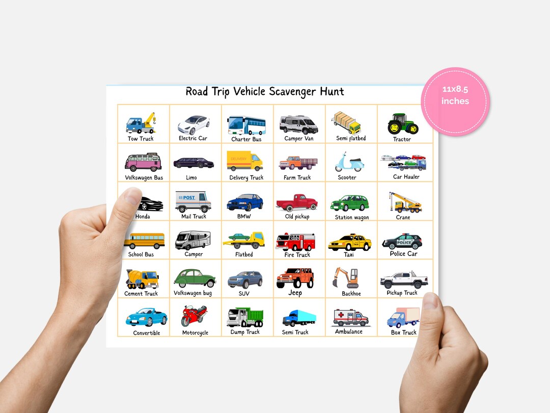 Road Trip Scavenger Hunt Printable | Travel Car Game for Kids | Vehicle ...