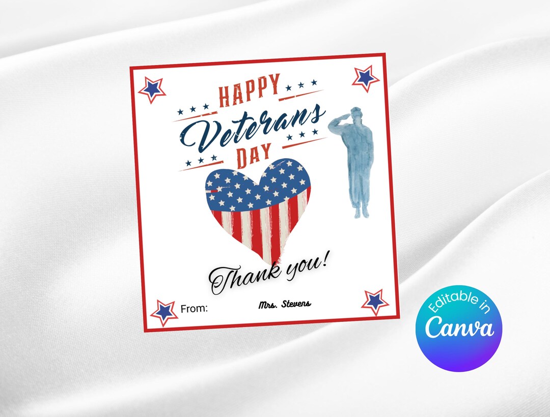 Editable Veterans Day Gift Tag: American Flag Favor Tags (digital ...