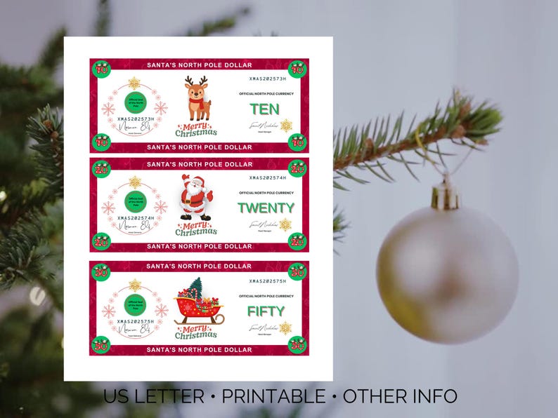 Printable North Pole Reward Money | Santa Christmas Dollars (set of 9 ...