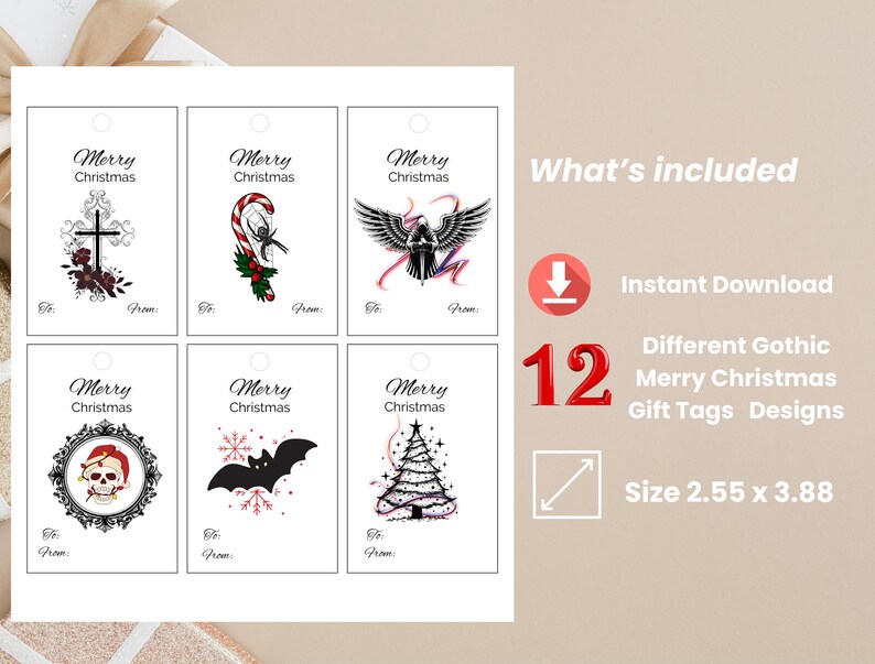 Gothic Christmas Gift Tags Printable | Modern Spooky Christmas Tag Set ...