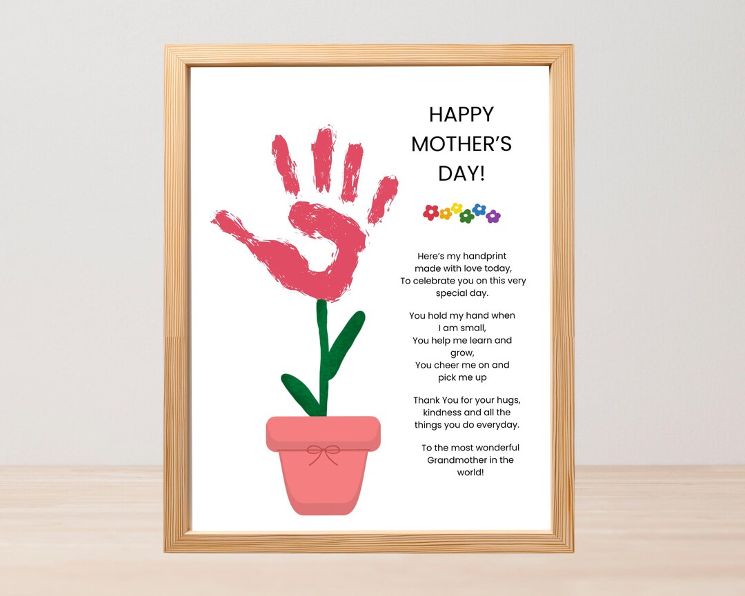 Grandmother Mother’s Day Handprint Flower Poem Keepsake, Kids and ...