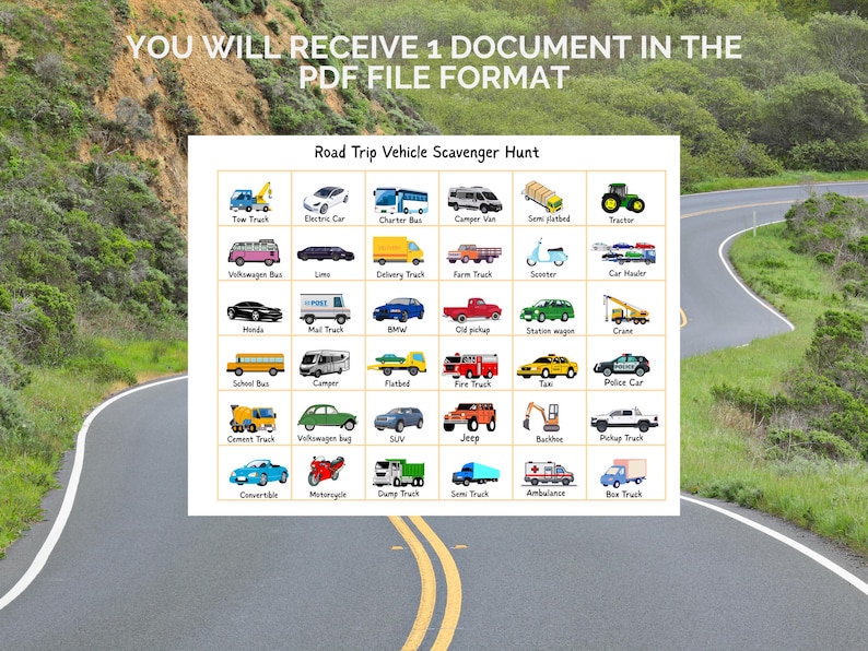 Vehicle Scavenger Hunt Printable, Travel Car Game for Kids, Road Trip ...
