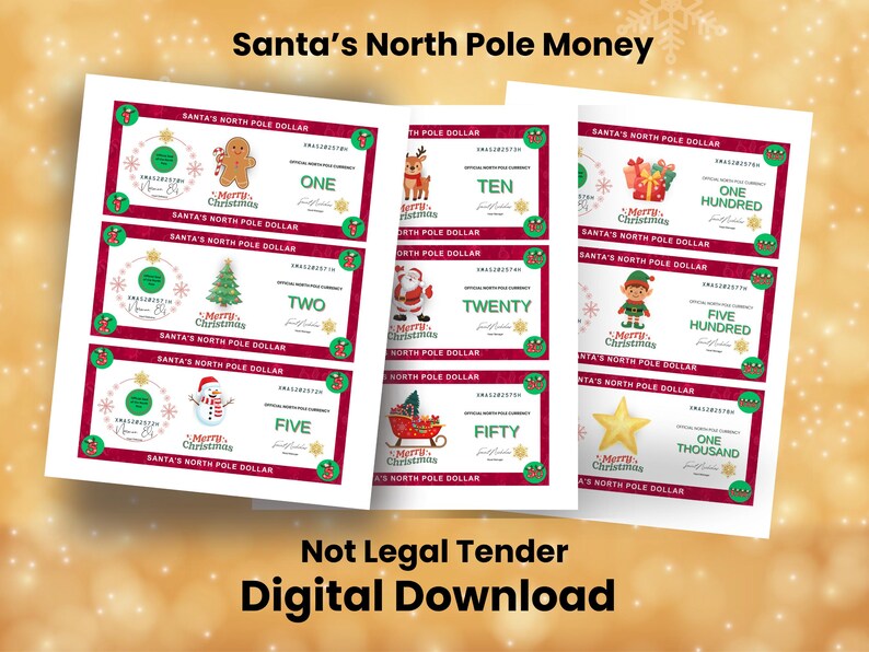 Printable North Pole Reward Money | Santa Christmas Dollars (set of 9 ...