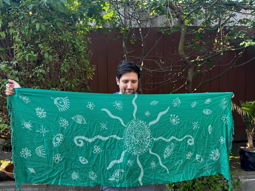 Hand-painted Sun and Eyes Pashmina | Bleach Dyed Festival Scarf | Rave ...