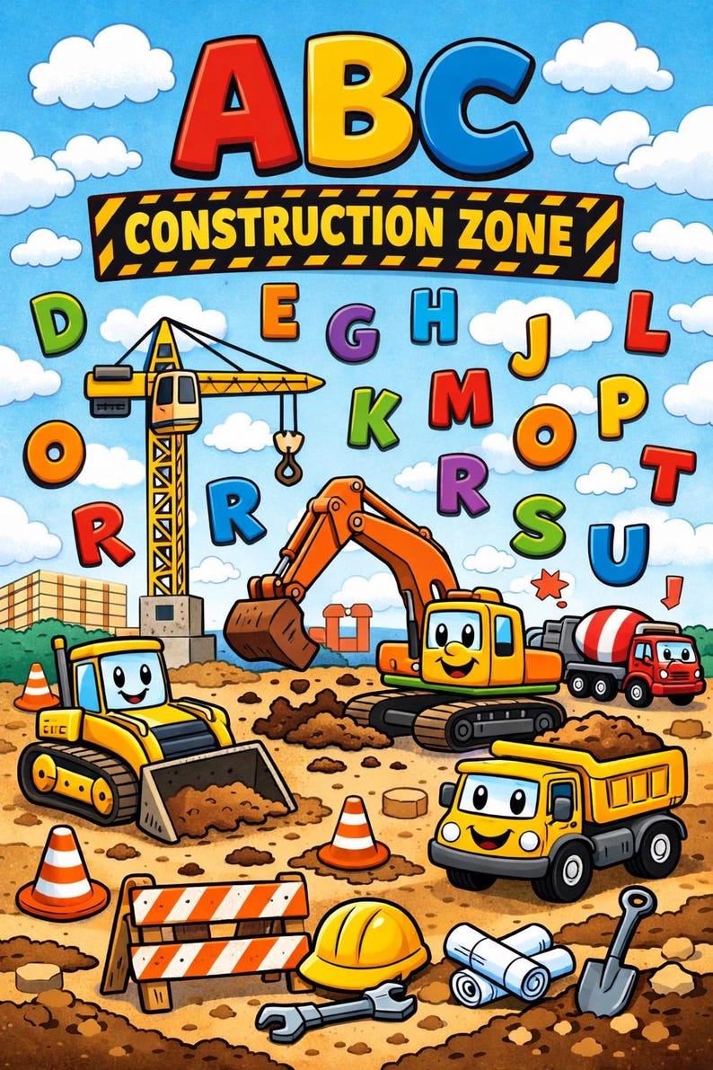 ABC Construction Alphabet Tracing & Coloring Workbook - Etsy