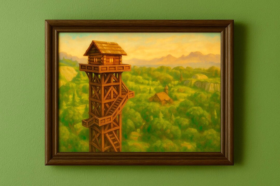Wooden Watchtower – Video Game Painting Print / Gamer Wall Art ...