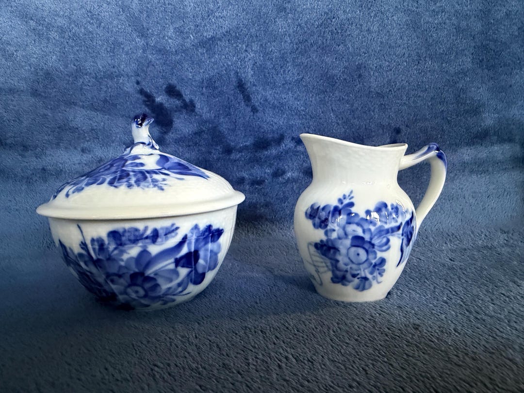 Royal Copenhagen “blue Flower Braided” China Sugar Bowl and Creamer Set ...