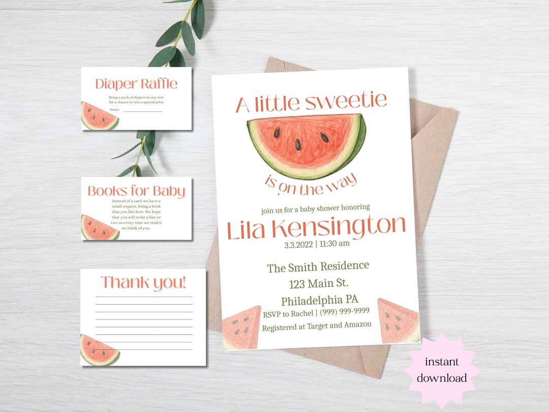 Watermelon Baby Shower Invitation Bundle: "a Little Sweetie" Theme ...