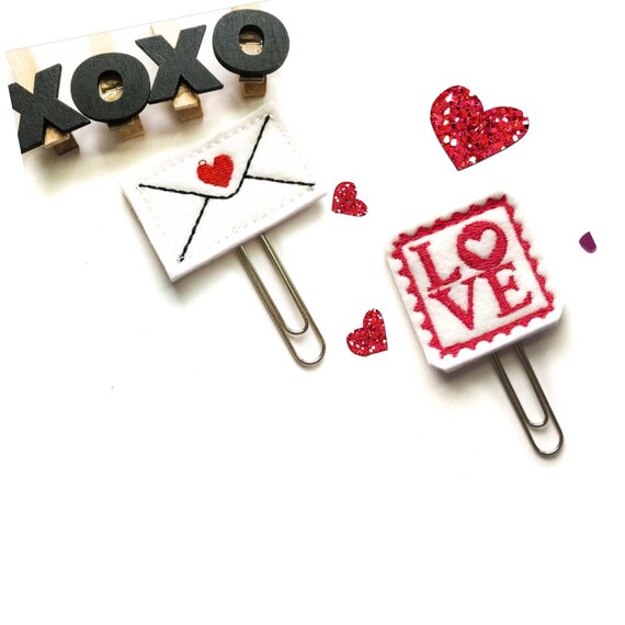 Valentines Planner Accessory SWAK Love Letter Paperclip Heart Envelope ...