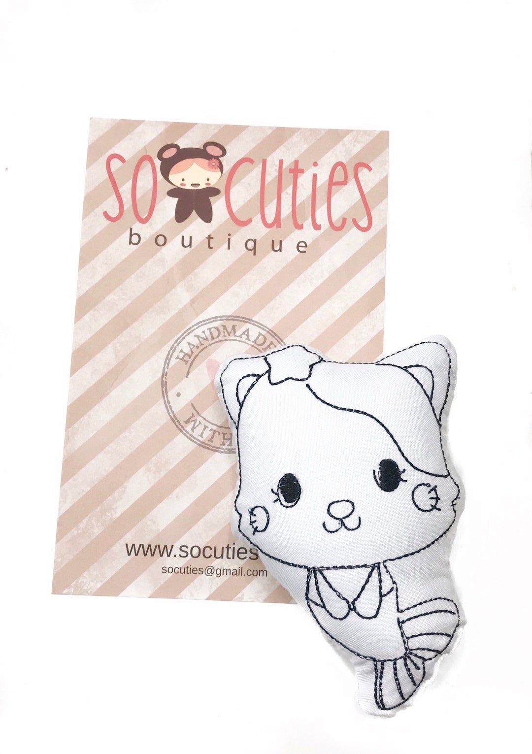 Mermaid Cat Plushie, Stuffed Coloring Toy, Cat Coloring Doll, Doodle ...