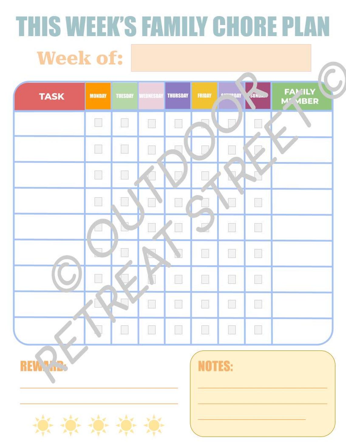 Editable Family Chore Chart Printable – Weekly Kids Task Planner With ...