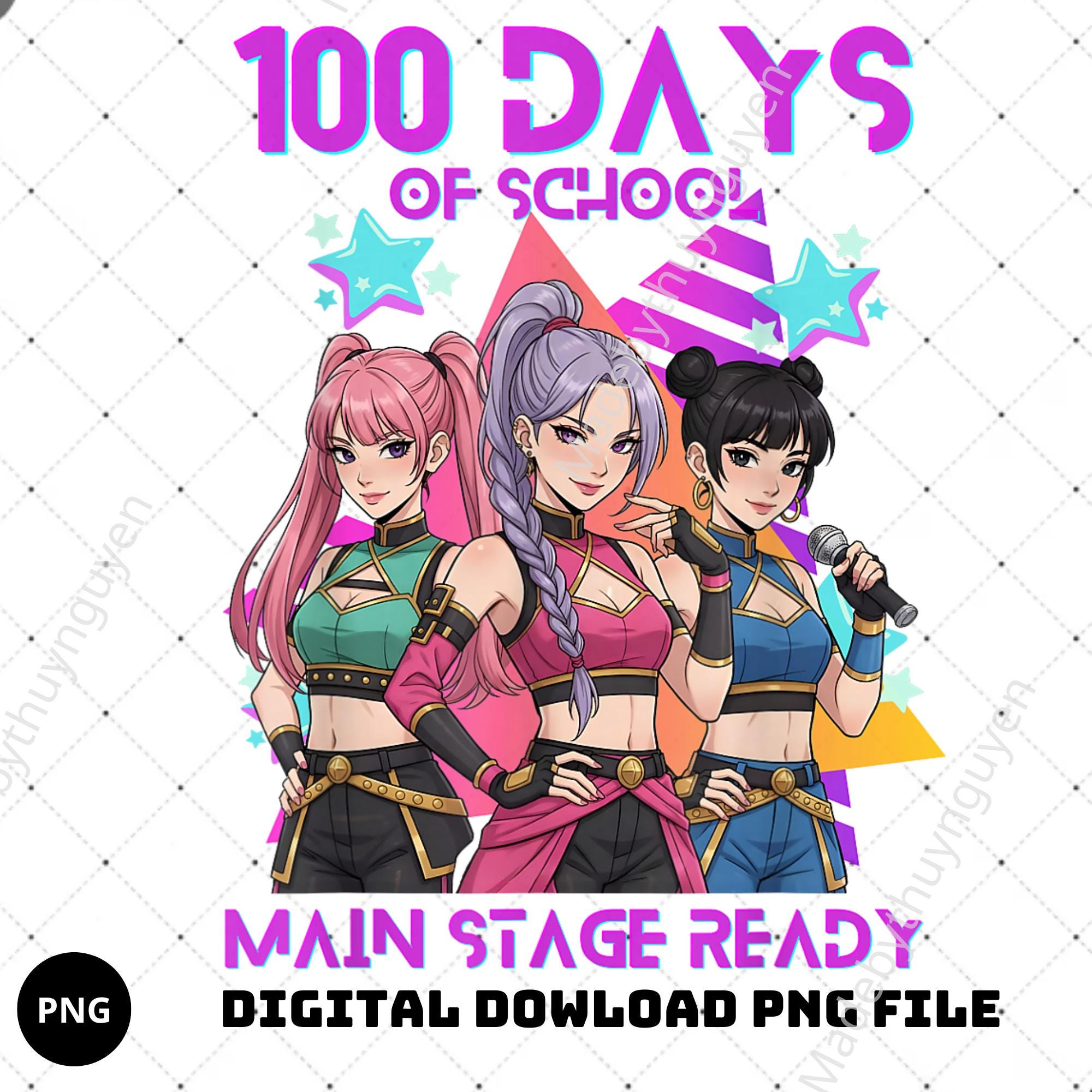 100 Days Smarter K-pop PNG, Cute 100th Day of School Cartoon Idol Girls ...