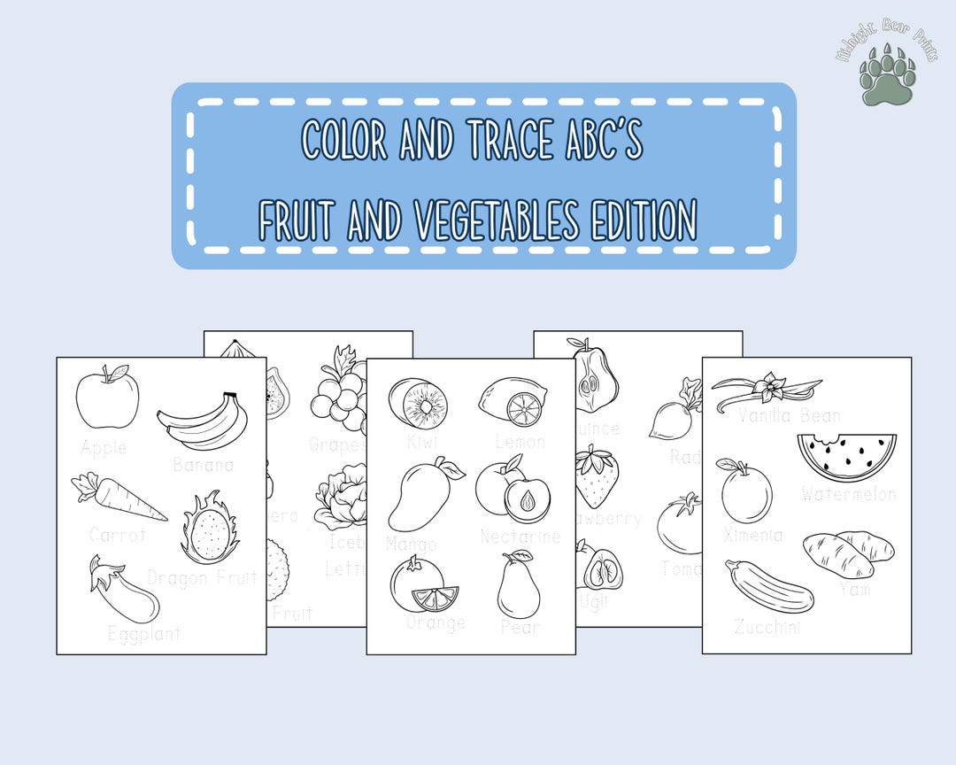 Fruit and Vegetable Abc's Coloring Sheets | Learn to Spell and Trace ...