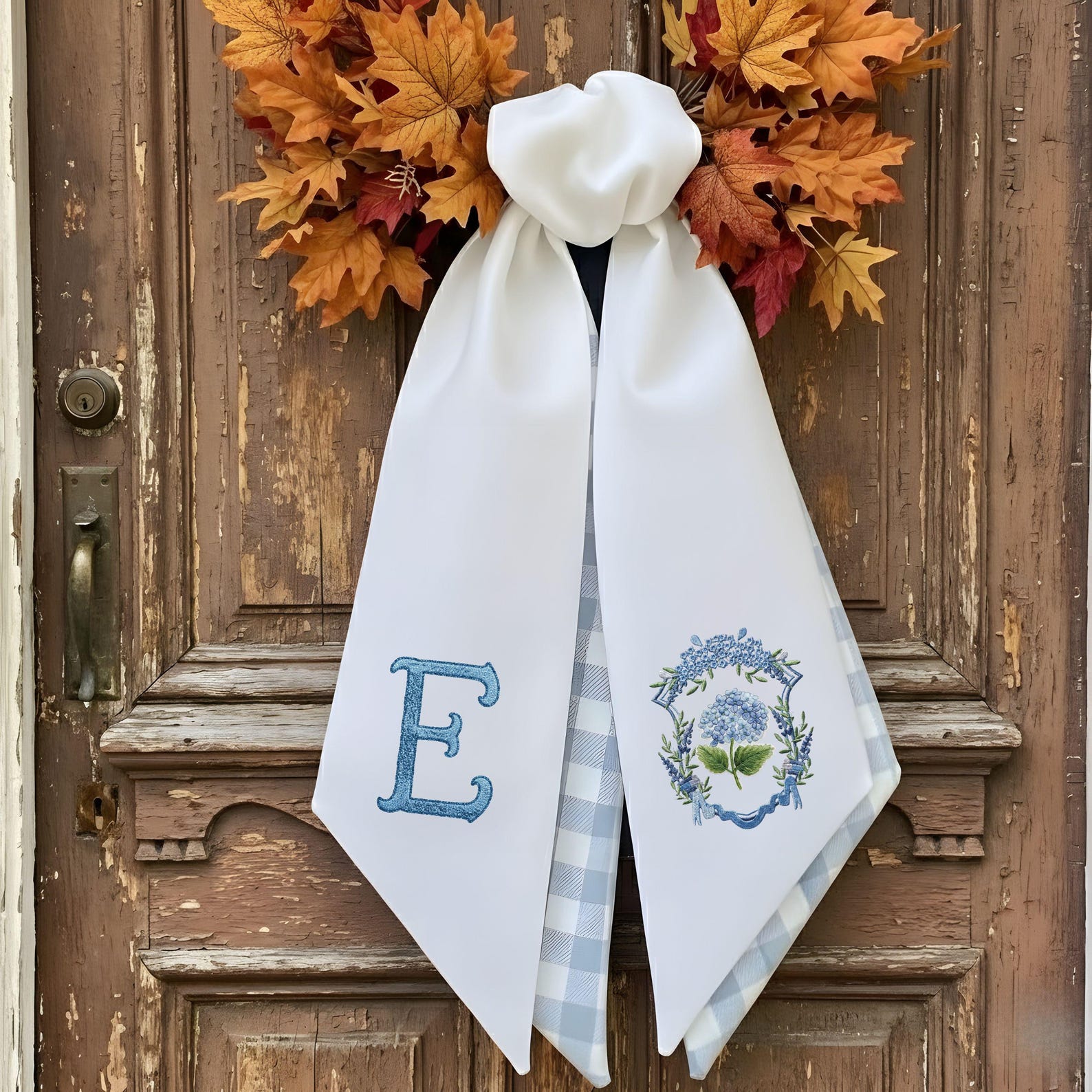 Personalized Hydrangea Wreath Sash, Custom Initial, Elegant Summer ...