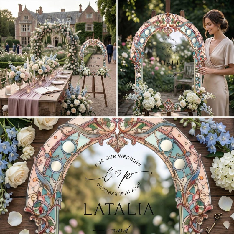 Custom Stained Glass Wedding Welcome Sign, Pastel Floral Arch - Etsy Canada
