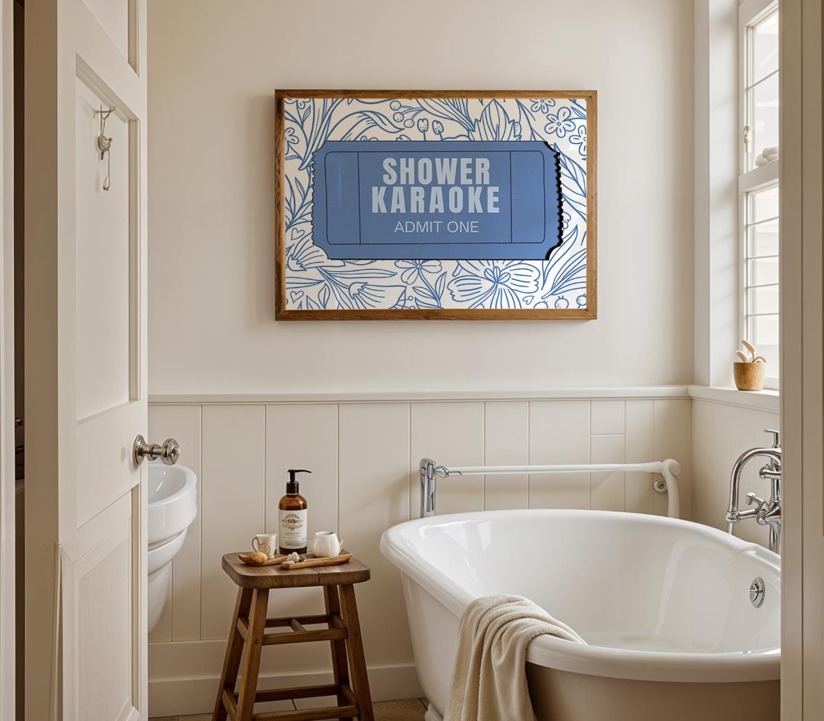 Shower Karaoke Ticket Print: Floral Bathroom Wall Art (digital Download ...