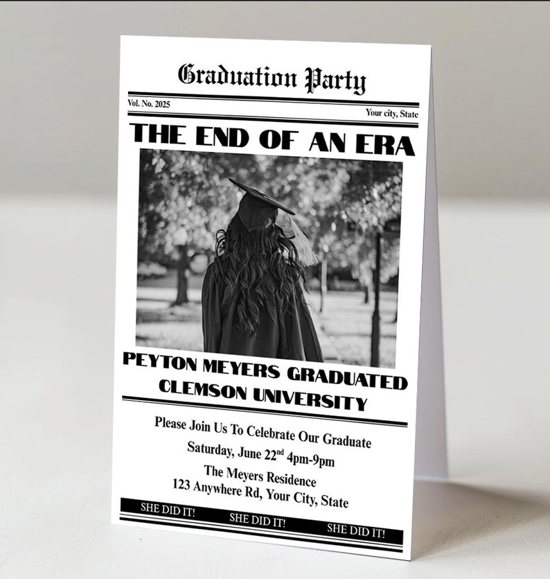 Newspaper Graduation Party Invitation: Canva Template (digital Download ...