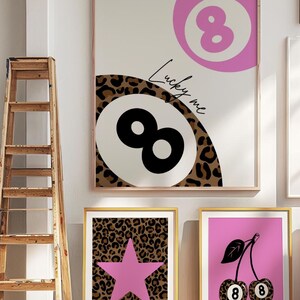 Pink Leopard Wall Art Set: Cheetah, 8 Ball, Bow Prints (digital ...