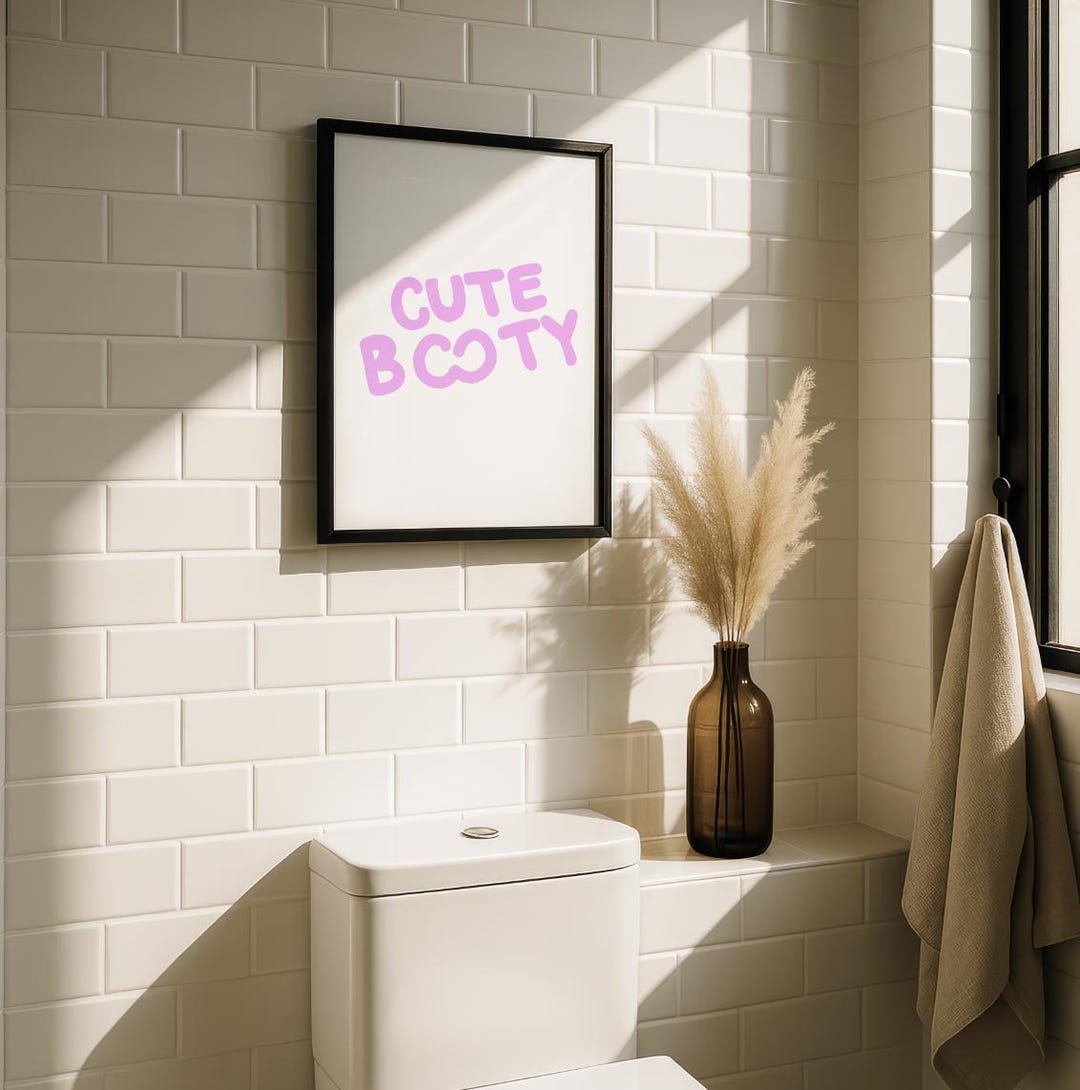 Pink Cute Booty Bathroom Wall Art Print, Funny Pink Handwritten ...