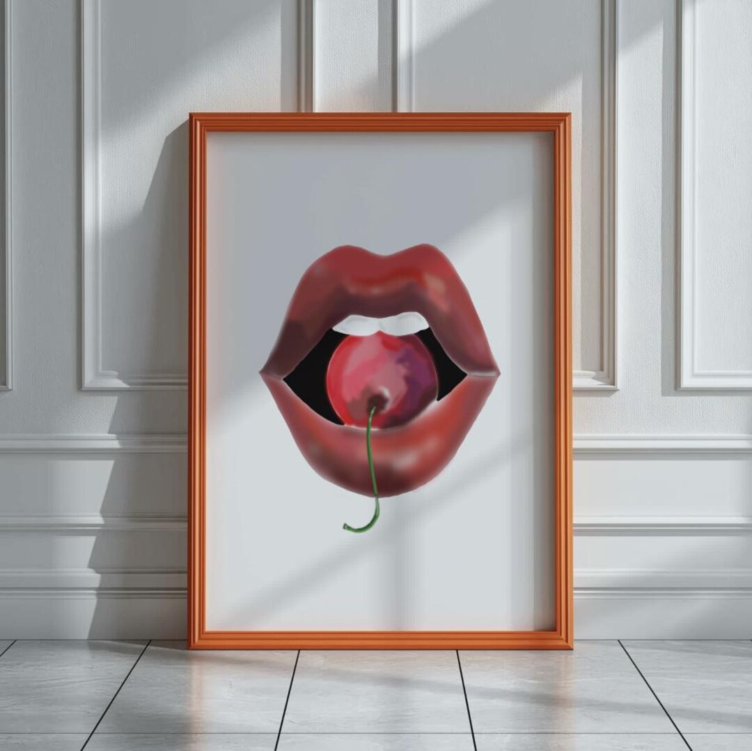 Cherry Lips Art Print, Bold Red Lip Poster (digital Download) - Etsy