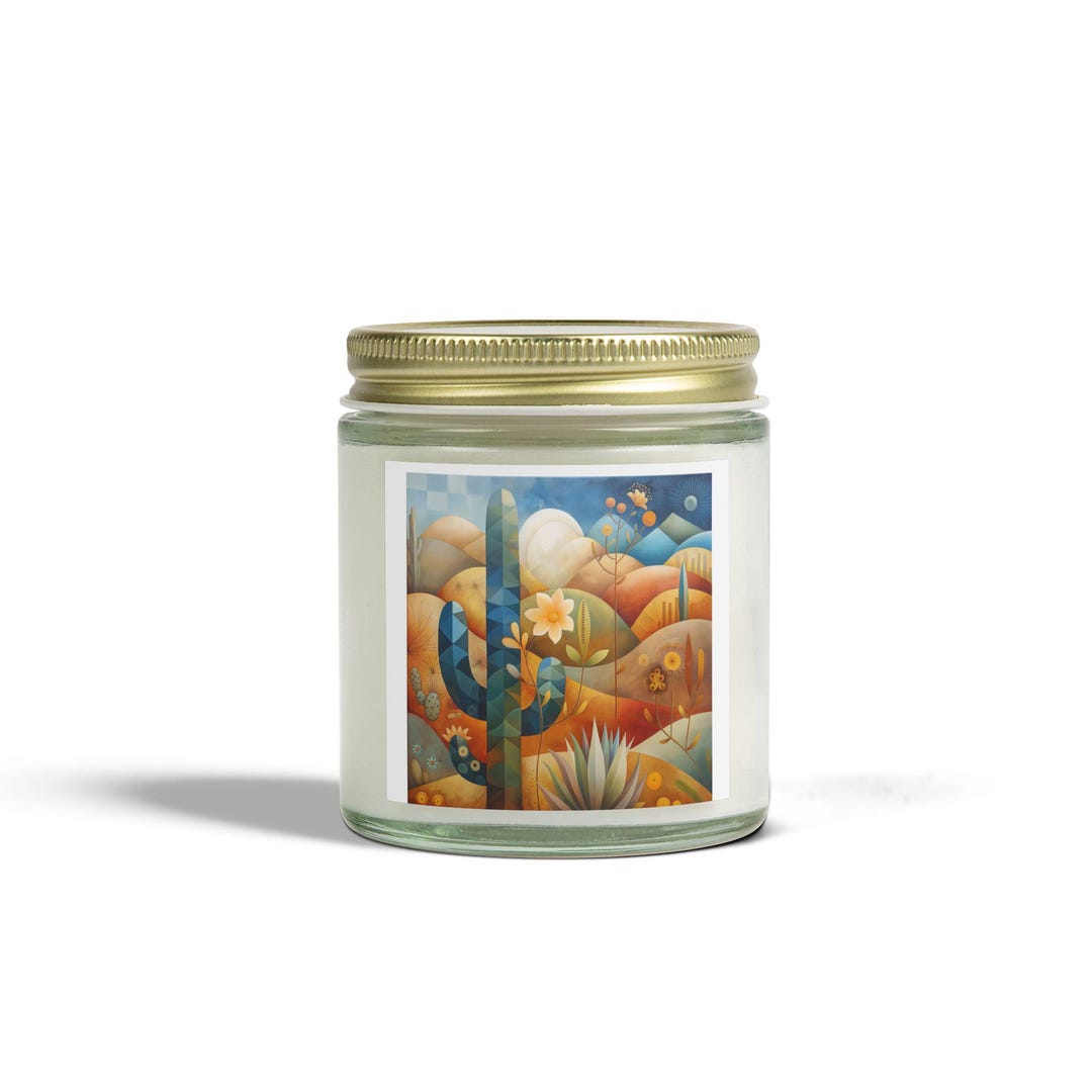 Candle, Cactus Cubism Picasso Style Scented Coconut Apricot Wax ...