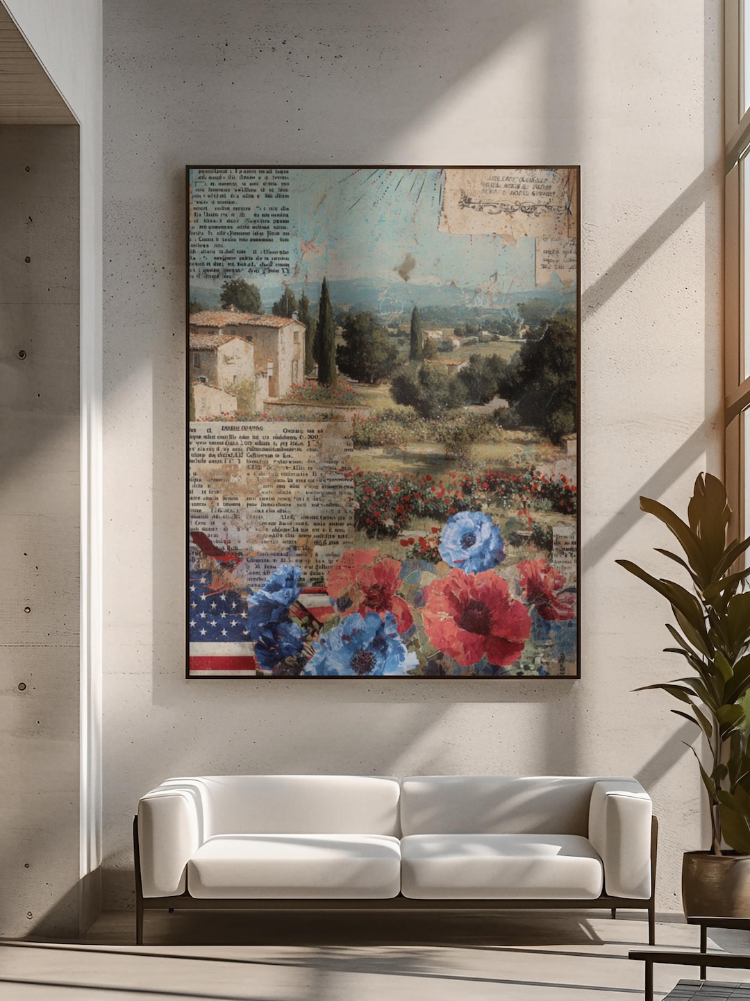4th of July Poster, USA Flag Floral Country Collage Printable Wall Art ...