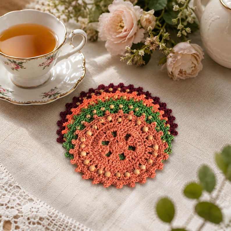 Beaded Doily Coaster Crochet Pattern Tutorial, Beginner, PDF, Boho ...