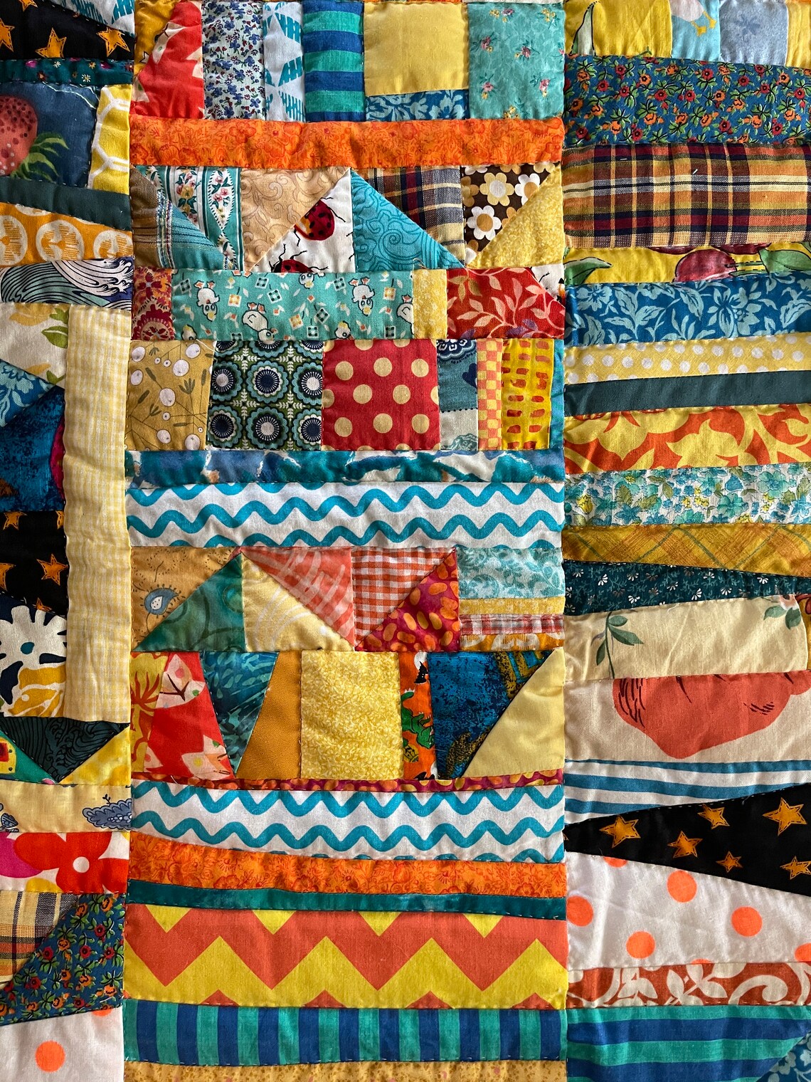 Bright Color Crazy Scrap Quilt Wall Hanging Baby Quilt Hand Made Hand ...