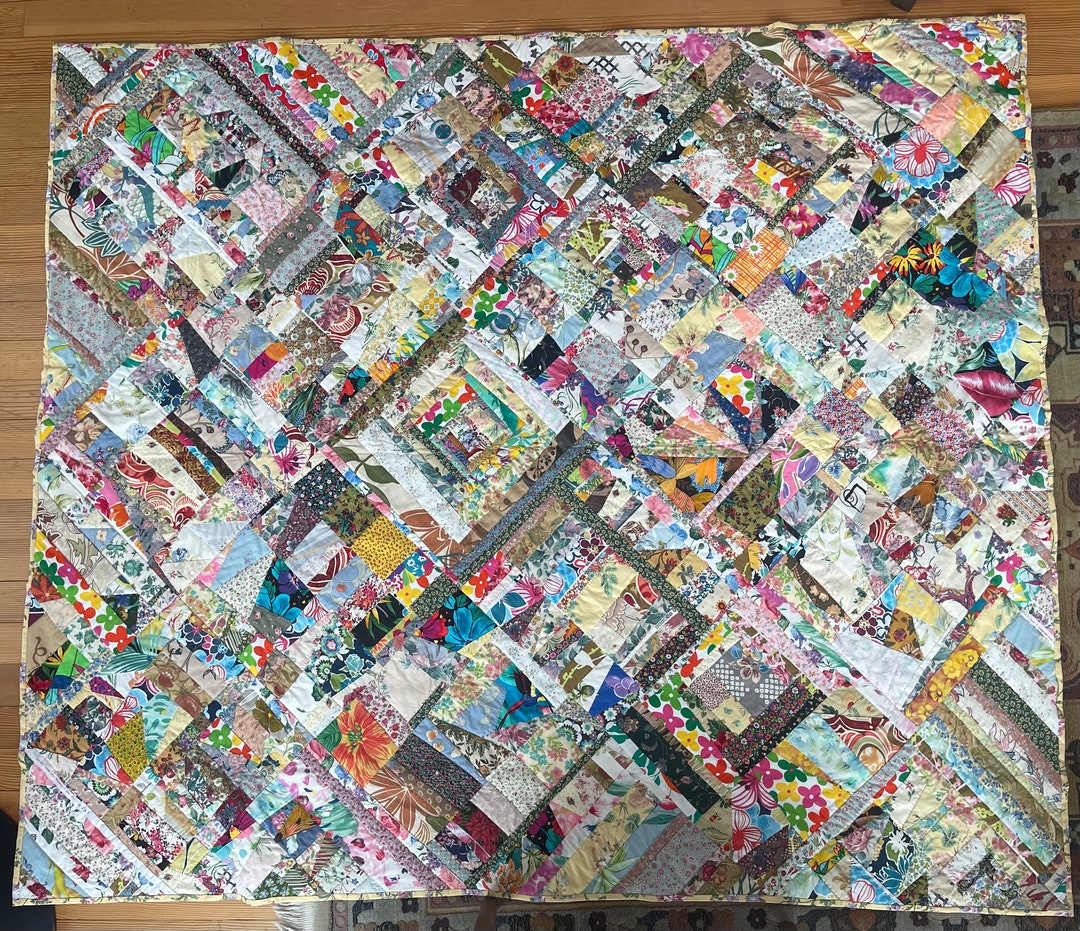 Floral Fabrics Crazy Scrap Quilt Twin? Hand Made Hand Quilted NEW - Etsy