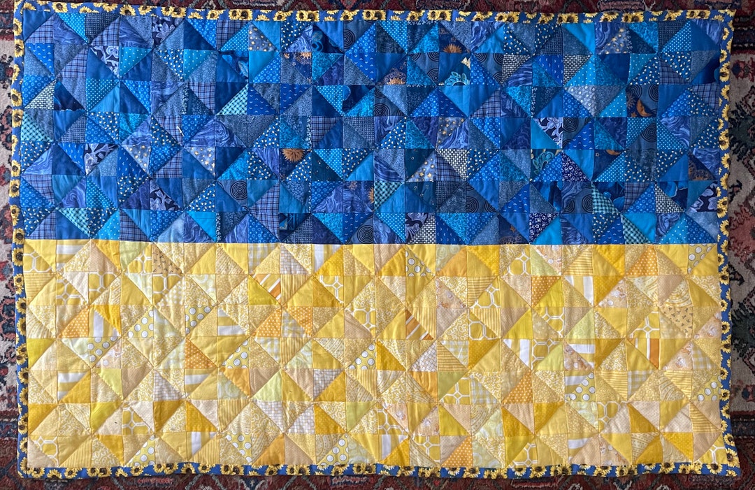 Ukrainian Flag Quilt Broken Dishes Wall Hanging Hand Made Hand Quilted ...