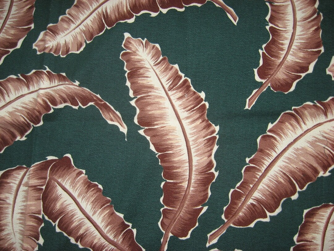 Vintage Bark Cloth Fabric 1940s Large Feather Pattern Dark Green and ...