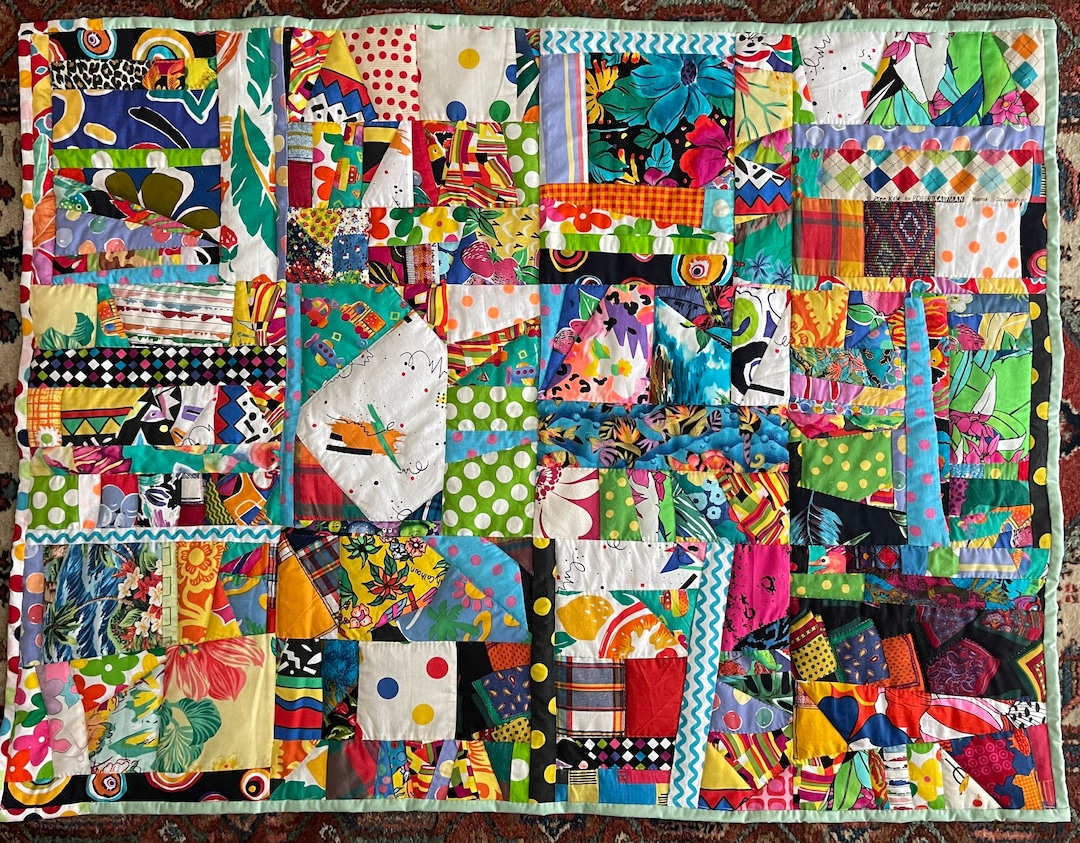 Bright Color Crazy Scrap Quilt Wall Hanging Baby Quilt Hand Made Hand ...