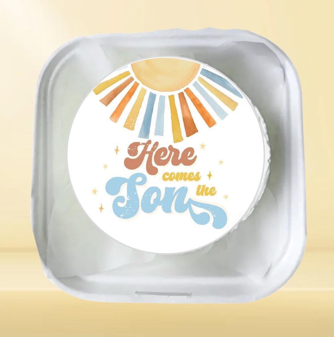 Here Comes the Son Sun Baby Shower Theme Yellow Round Edible Image Cake ...