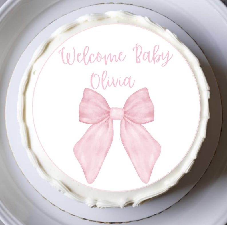 Pink Bow Cake Topper: Edible Image for Baby Shower, Birthday - Etsy