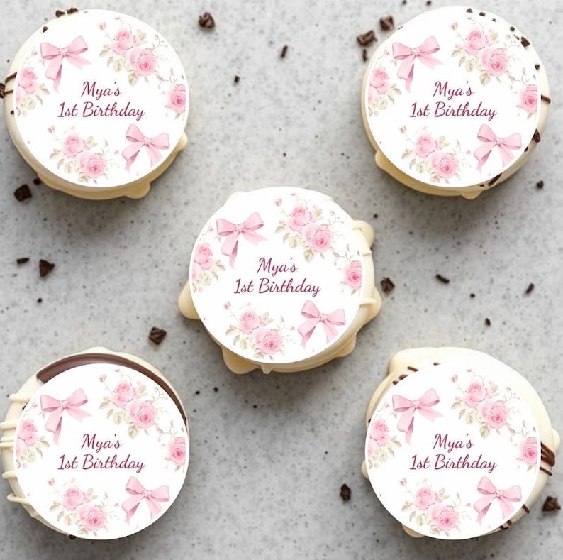 Custom Pink Floral Bow Oreos, Cake, Cupcake, Treats Topper: Coquette ...