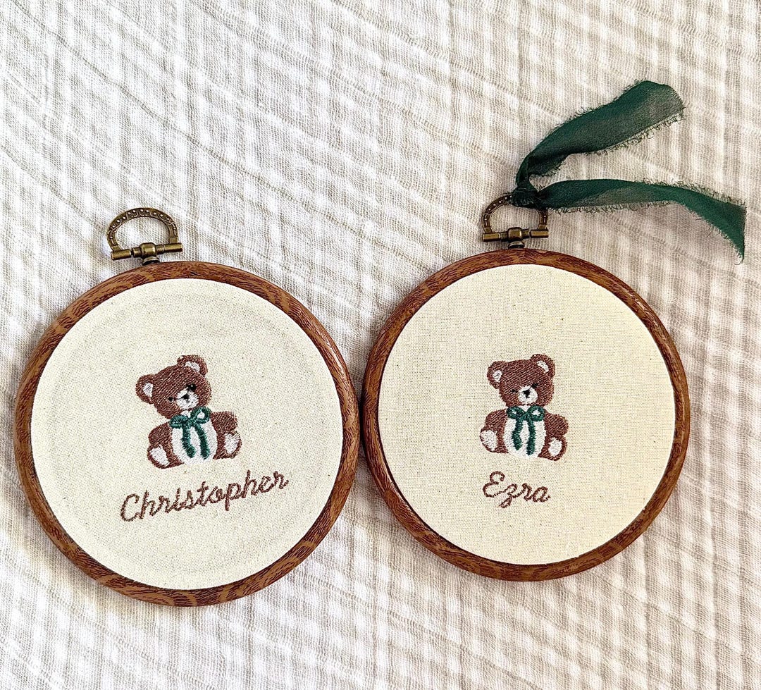 Embroidered Teddy Bear Hoop Sign: Custom Nursery Decor 4” Hoop - Etsy