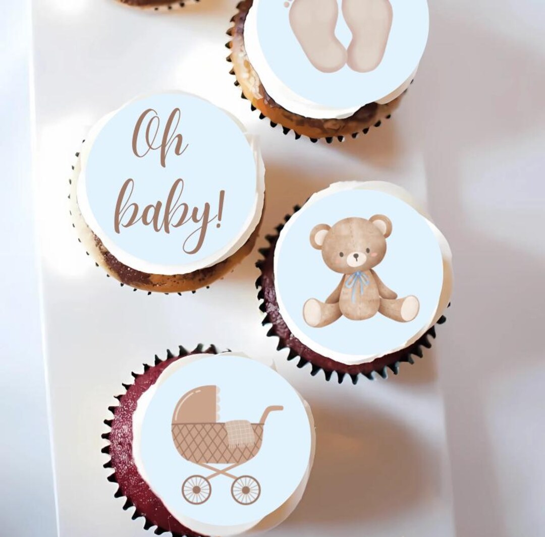 Oh Baby! Blue, Brown, Teddy Bear Edible Image Cupcake Treat Toppers ...