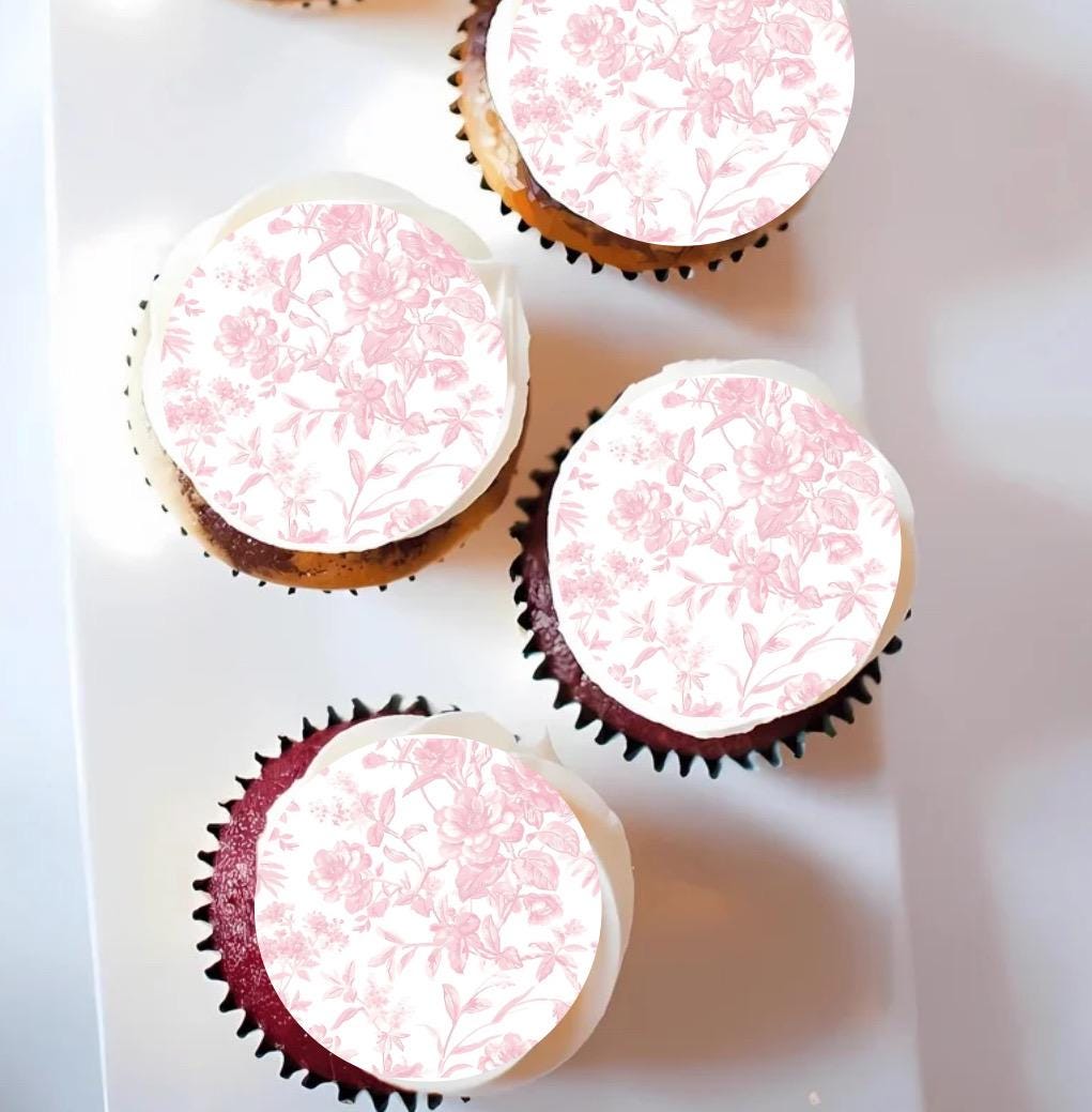 Pink Vintage Flower Pattern Cake, Cupcake, Treat Topper: Coquette ...