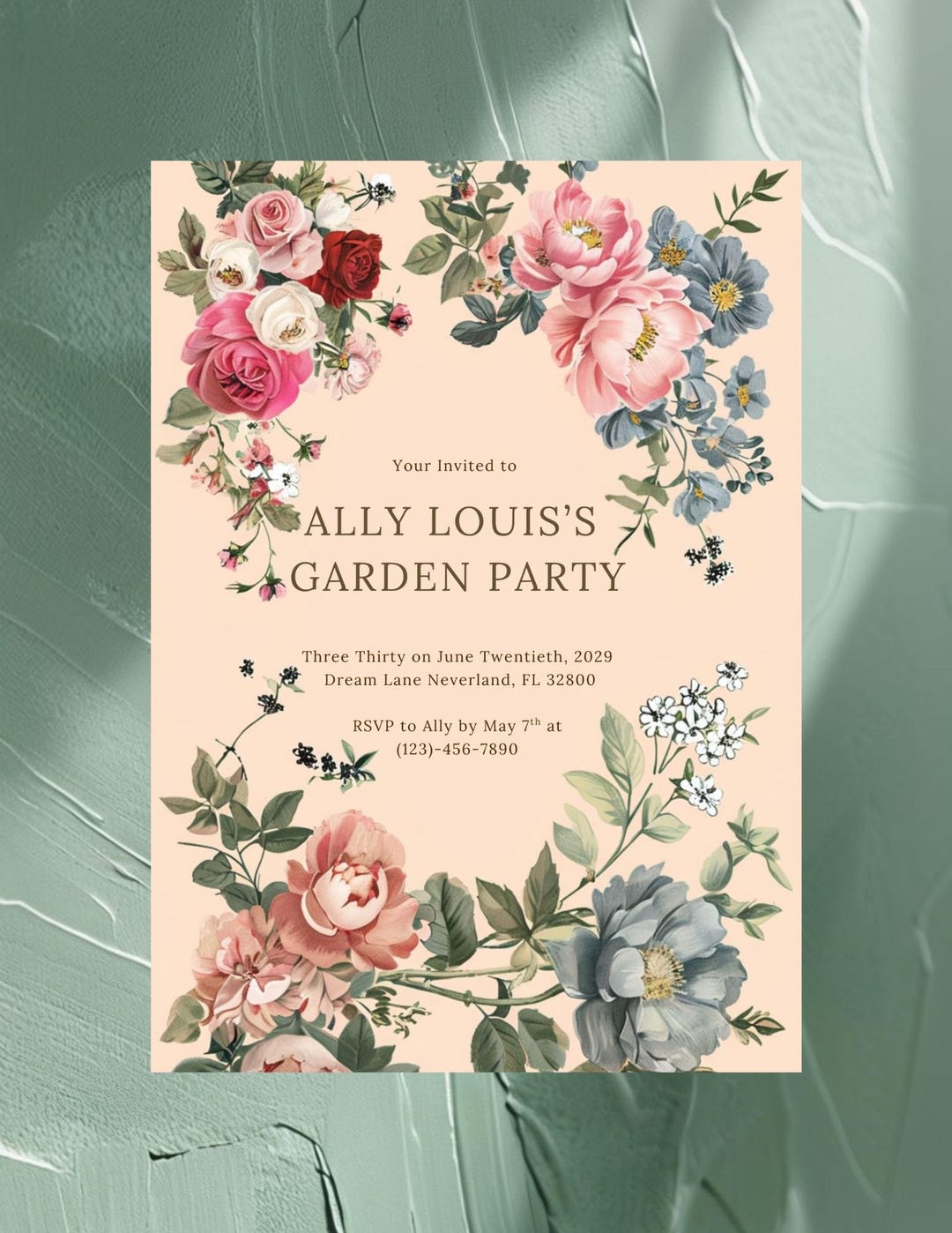Elegant Floral Garden Party Invitation Template - Editable Canva ...