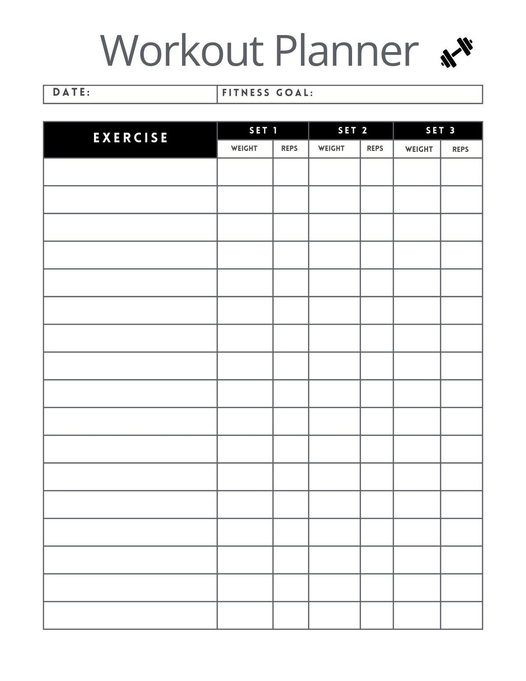 Workout Planner Template | Printable Fitness Tracker | Instant Download ...