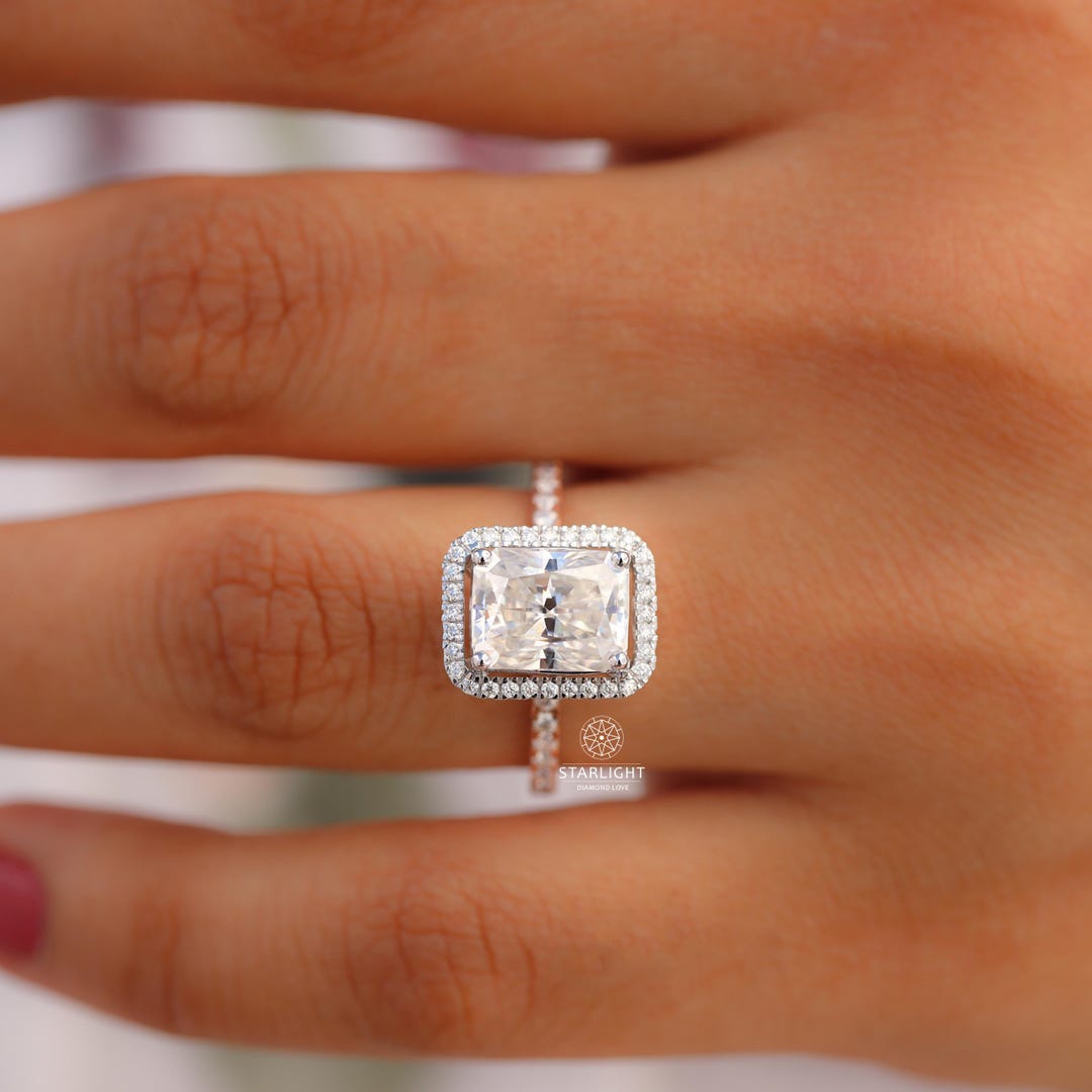 Radiant Cut Engagement Ring, Radiant Cut Ring, Halo Wedding Ring, 14k ...