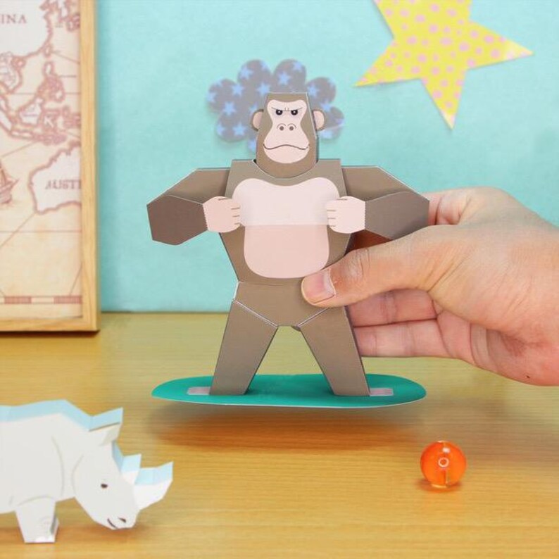Printable Gorilla Papercraft Kit DIY Animal Paper Toy Template – Fun ...