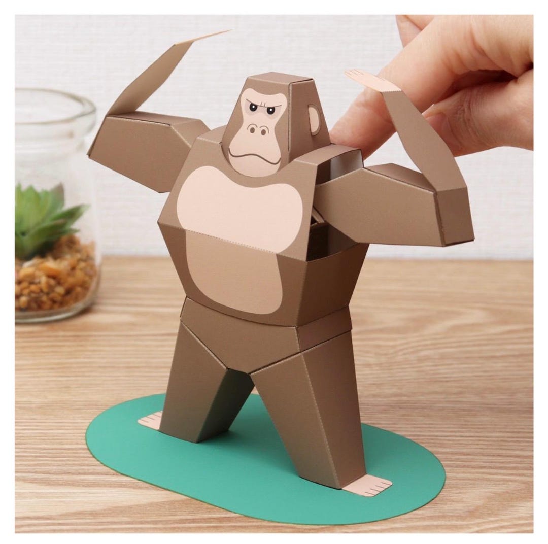 Printable Gorilla Papercraft Kit DIY Animal Paper Toy Template – Fun ...