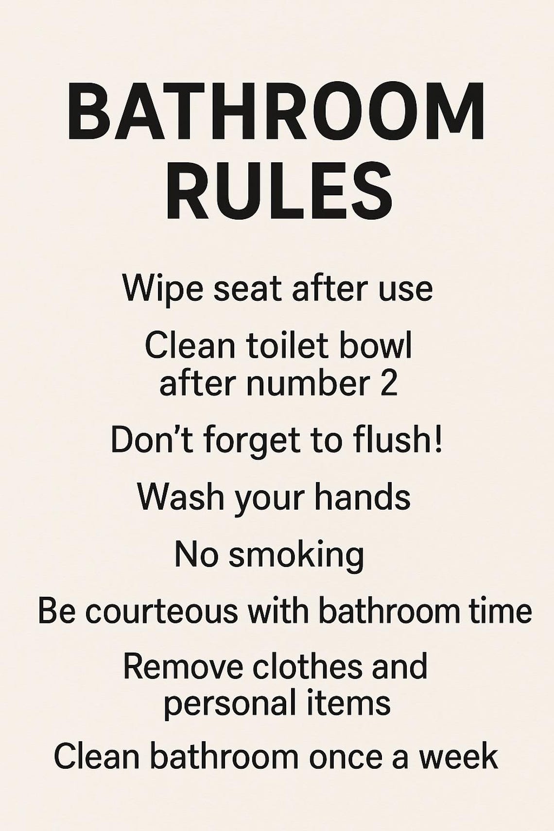 Bathroom Rules Sign Printable - Modern Minimalist Bathroom Wall Art ...