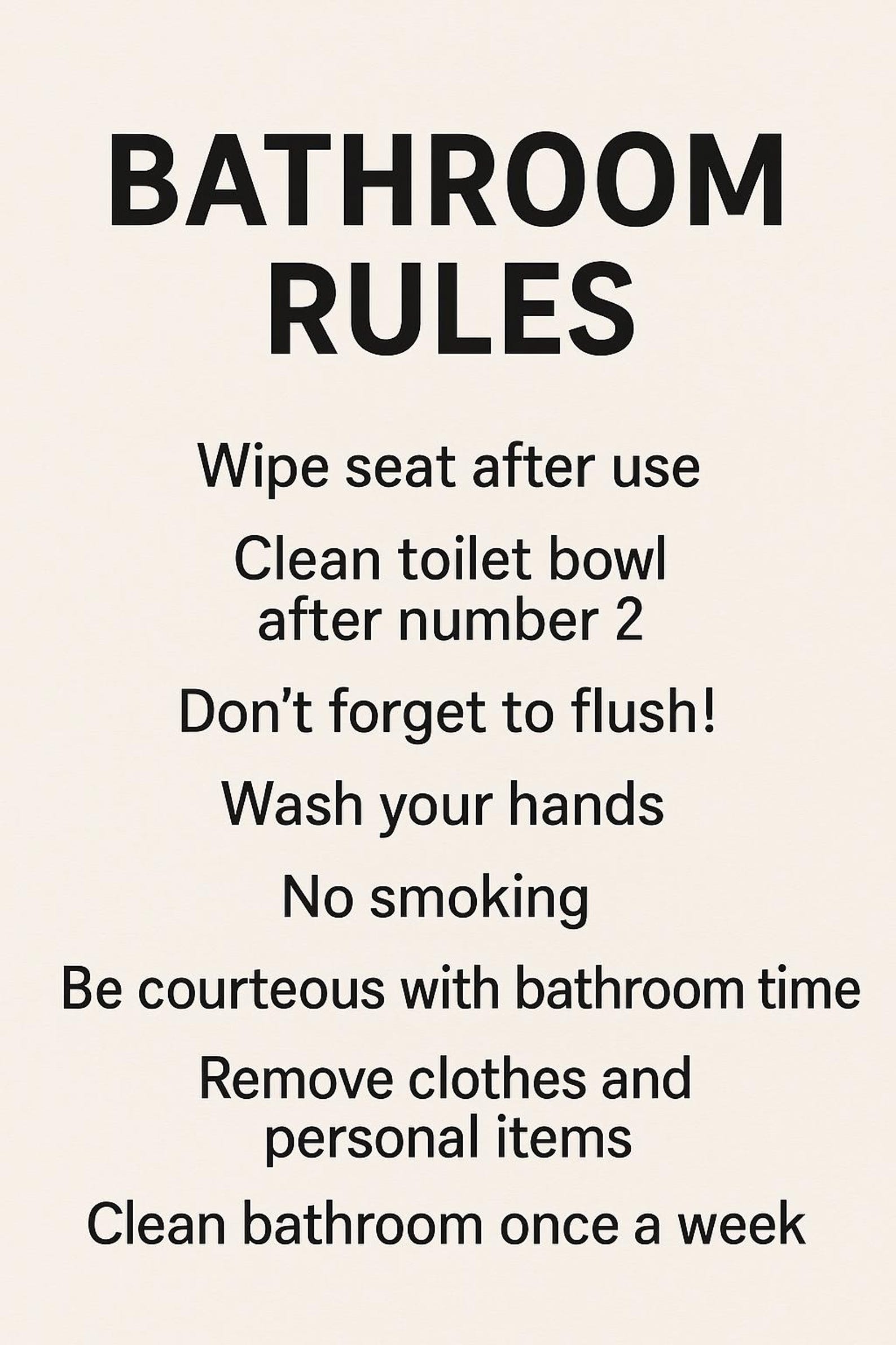 Bathroom Rules Sign Printable - Modern Minimalist Bathroom Wall Art ...